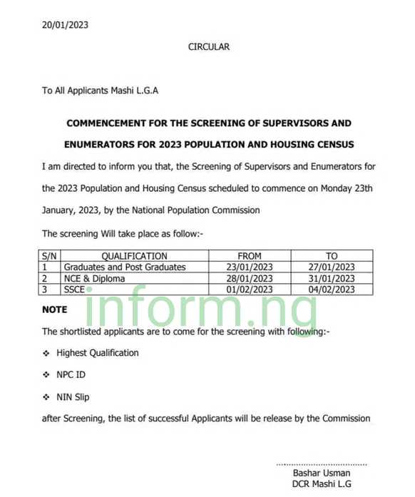 NPC Starts Screening Of Enumerators and Supervisors
