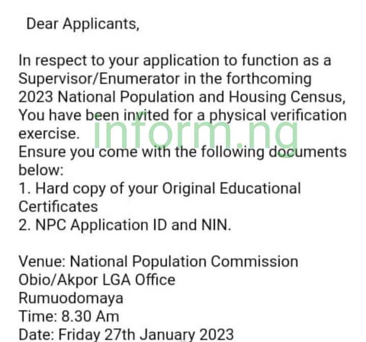 NPC Starts Screening Of Enumerators and Supervisors